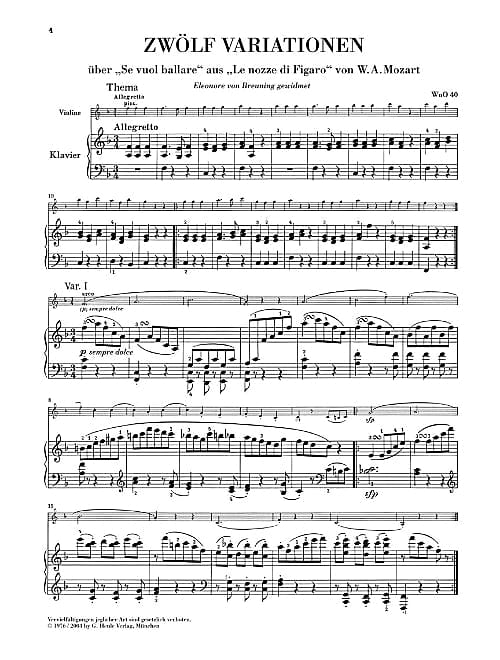 Ludwig Van Beethoven Variations Rondo Dances Violin And Piano | Reverb