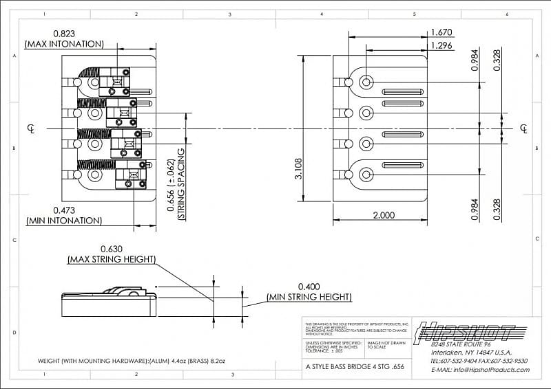 HIPSHOT A style 4-string bass guitar Bridge, Spacing 656 | Reverb UK