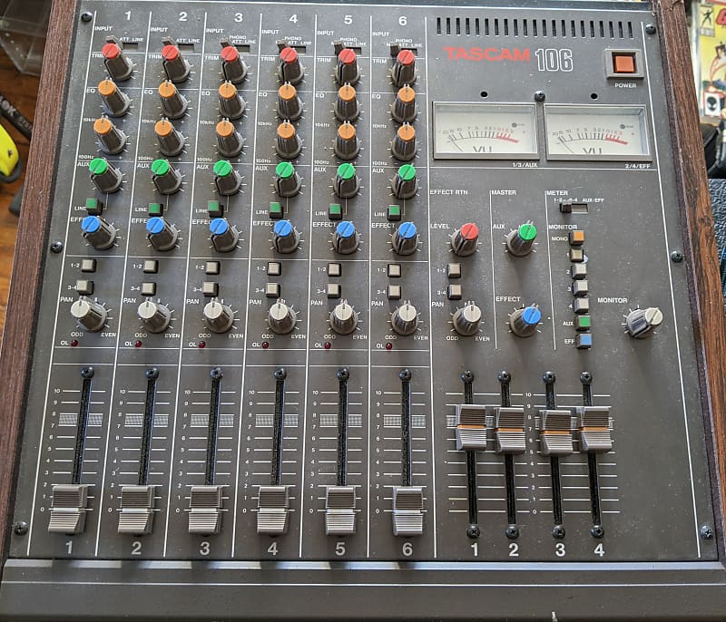 TASCAM M-106 Mixer 80s Black and wood veneer | Reverb