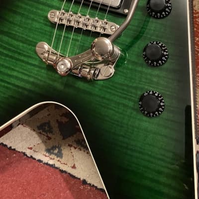 Firefly Flying V - Green Flame Burst (Real Bat Inlays) | Reverb