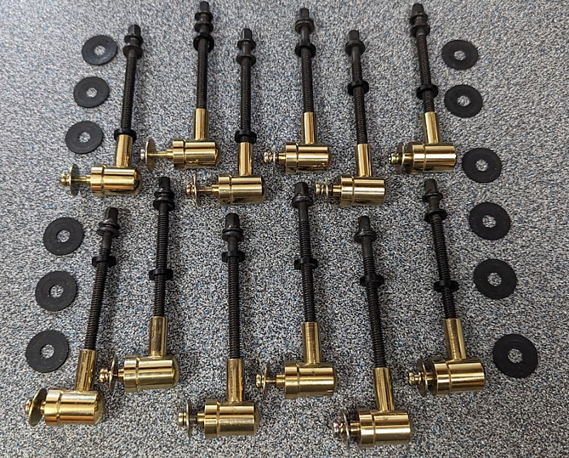 12 Custom Brass Snare Drum Lug Assemblies with Black Tension | Reverb