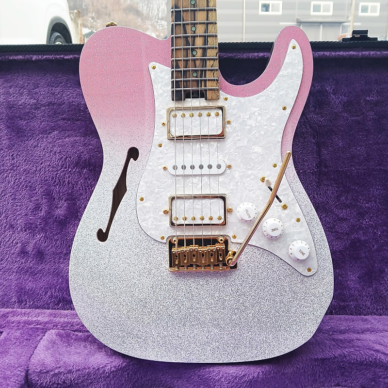 HI Guitar Custom Tele Semi-hollow Body Pink white sparkle | Reverb UK