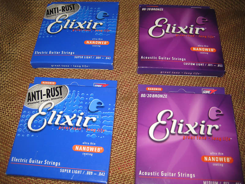 Elixir Four Sets Guitar Strings Assorted Acoustic & Electric | Reverb