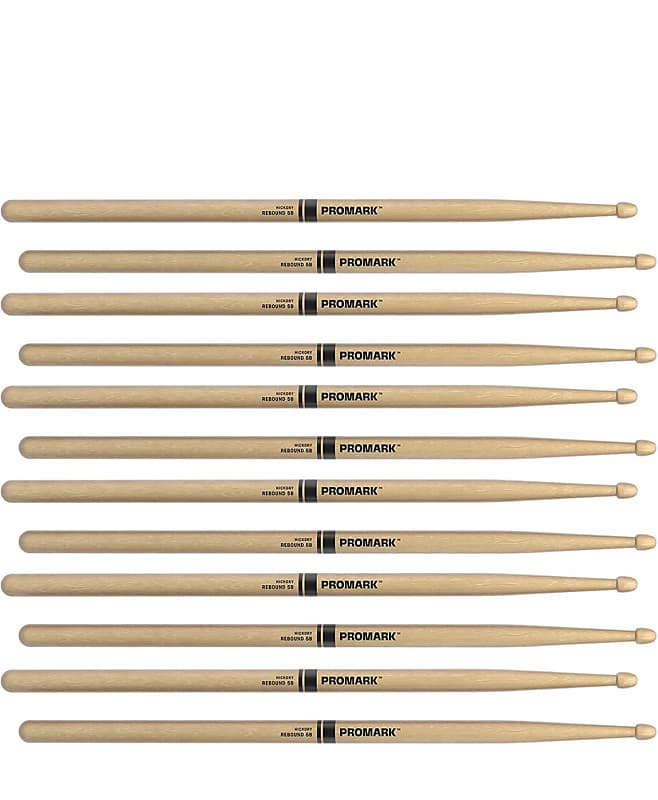 6 PACK ProMark Rebound 5B Hickory Drumsticks, Acorn Wood Tip | Reverb