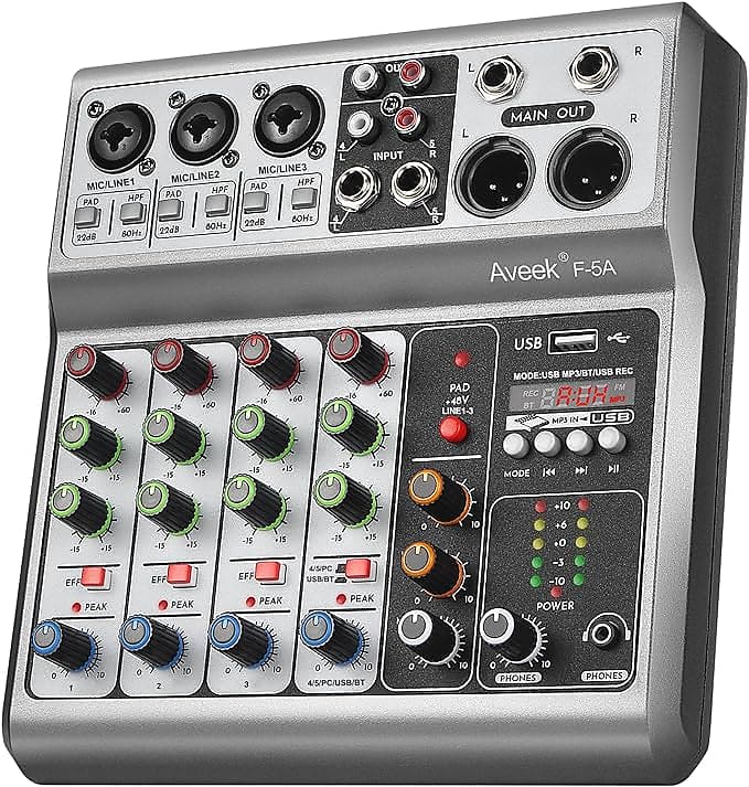 Professional Audio Mixer, Sound Board Mixing Console with 5 | Reverb