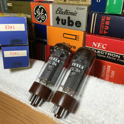 GROOVE TUBES E34Ls MATCHED QUAD RED GLASS TESLA EL34 | Reverb