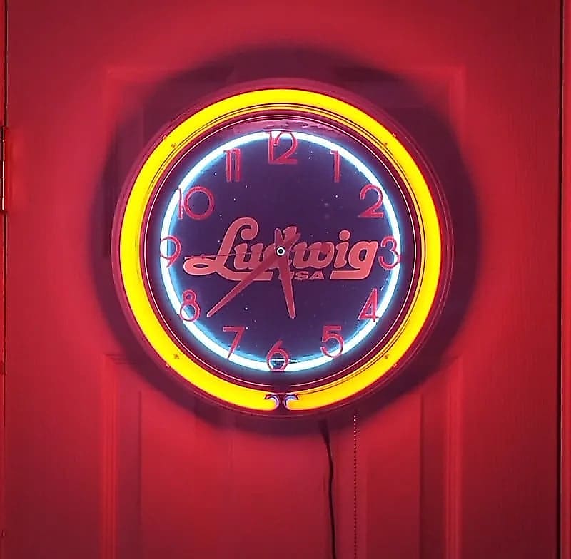Ludwig Drums Double Neon Red/White Wall Clock Killer Cool Man | Reverb