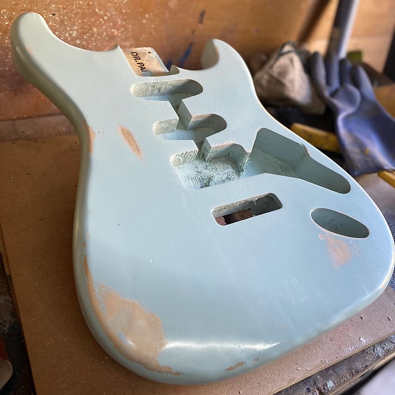 Daphne Blue Relic Stratocaster body, Nitro paint, made in | Reverb