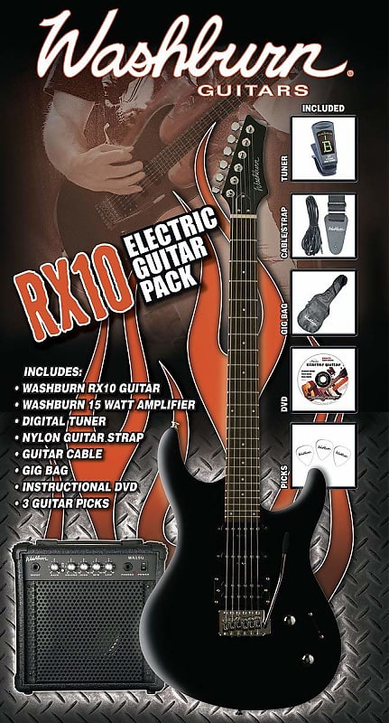 Washburn RX10BPAK RX10 Electric Guitar Package Combo - Black | Reverb