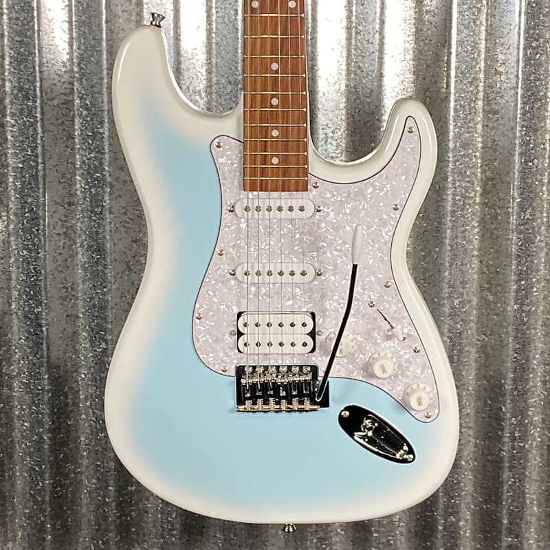 Musily MST-1 Strat Style HSS Guitar Baby Blueburst & Bag | Reverb