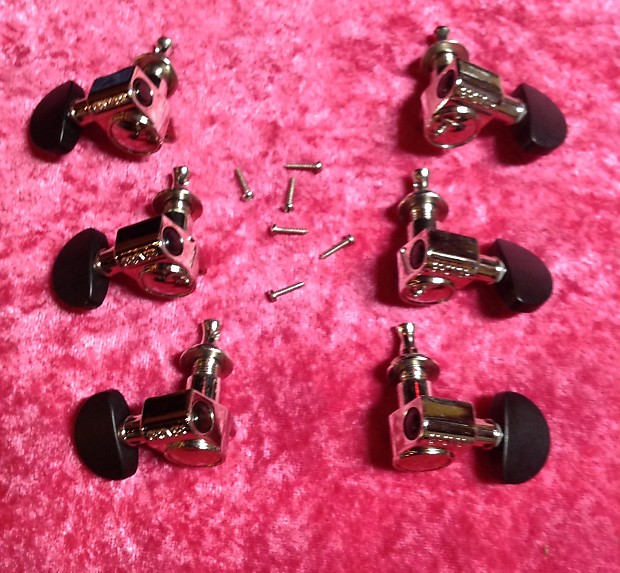Grover Tuning keys 3+3 Chrome with black buttons | Reverb