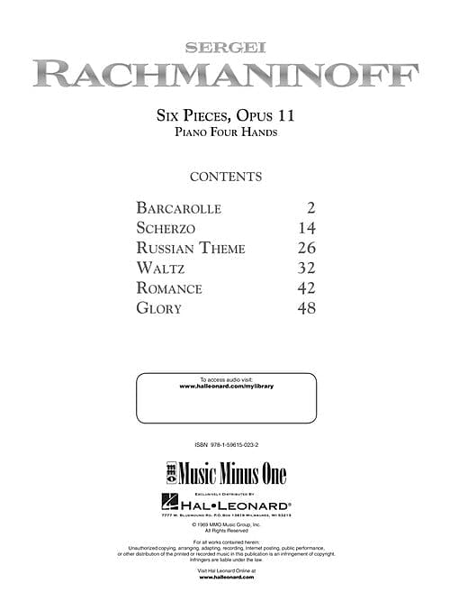 Rachmaninov Six Pieces Opus 11 Music Minus One Piano | Reverb