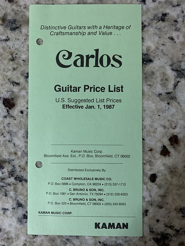 Carlos Price List 1987 model 207 226 228 & more | Reverb