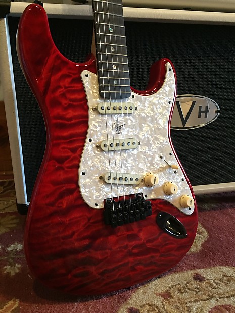 Warmoth Custom Strat 2014 Quilt Maple Top Transparent Red | Reverb