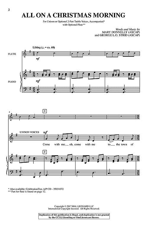 All On A Christmas Morning Unison 2 Part Treble George L O | Reverb