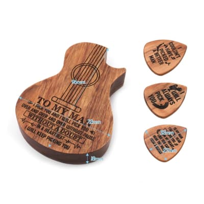 Wooden Guitar Pick Box + Wooden Picks (Guitar Design) | Reverb
