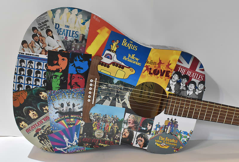 THE BEATLES Decoupage Fender Acoustic Guitar YELLOW SUBMARINE | Reverb