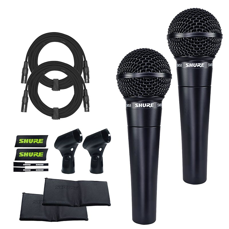 Shure SM58-BLK Dynamic Wired Vocal Microphones in Black Pair | Reverb