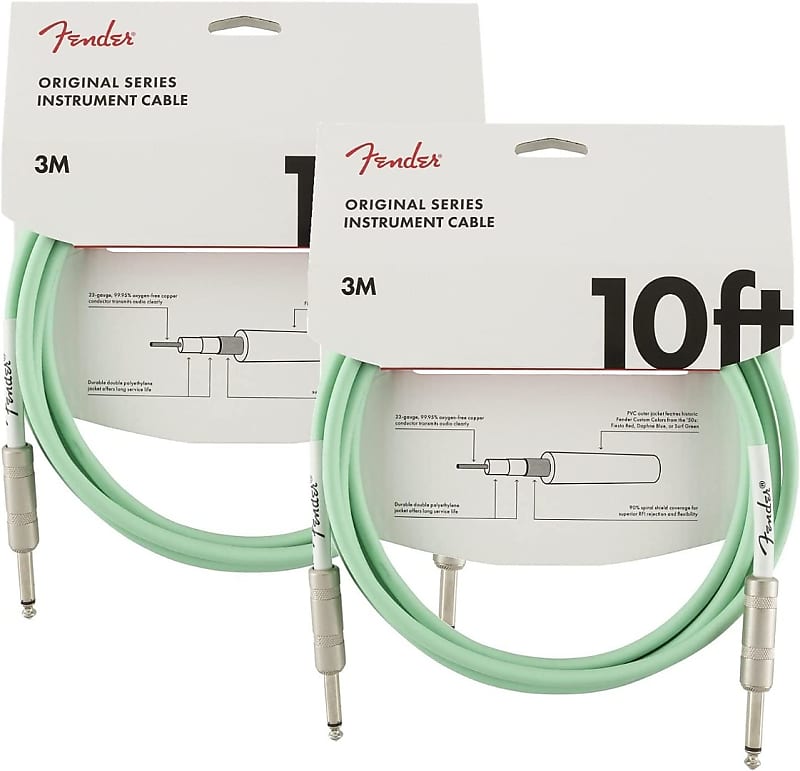TWO Fender Original Series 10 Ft Surf Green Instrument Cable | Reverb