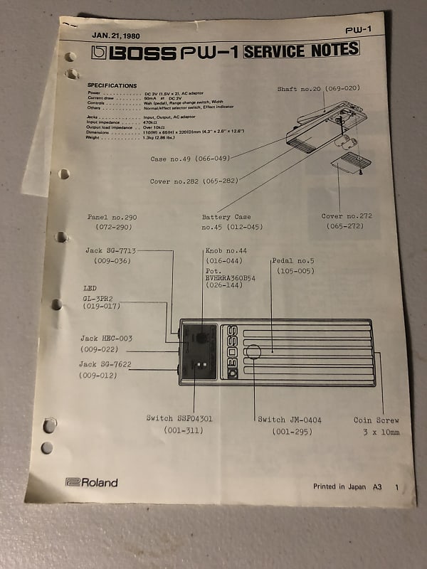 Roland Boss PW-1 Rocker Wah Service Notes | Reverb