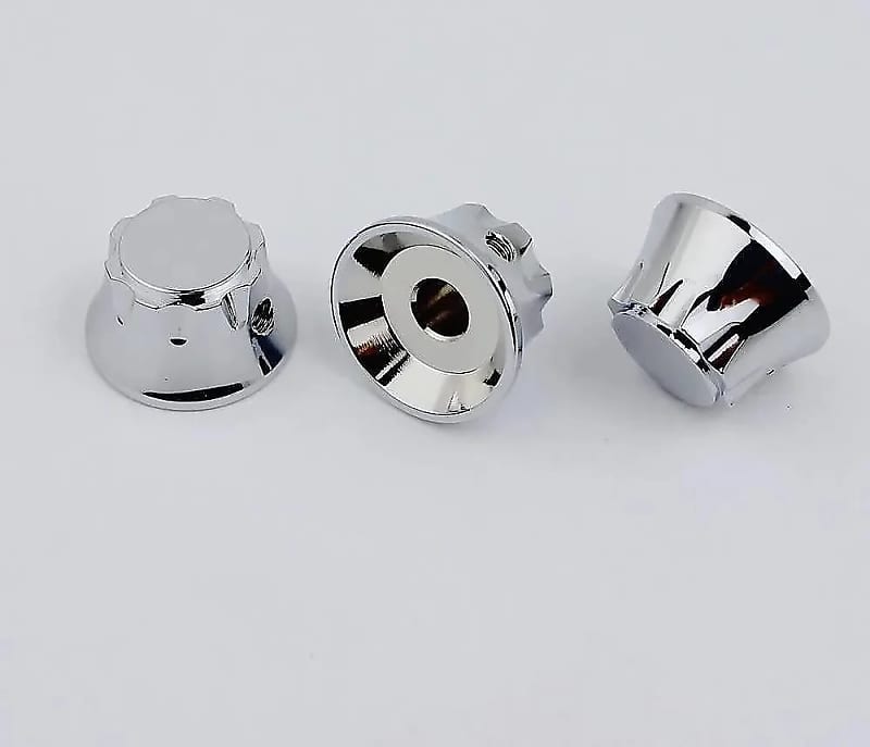 3 Piece Chrome Metal Guitar Strat Style Volume Tone Knobs Set | Reverb