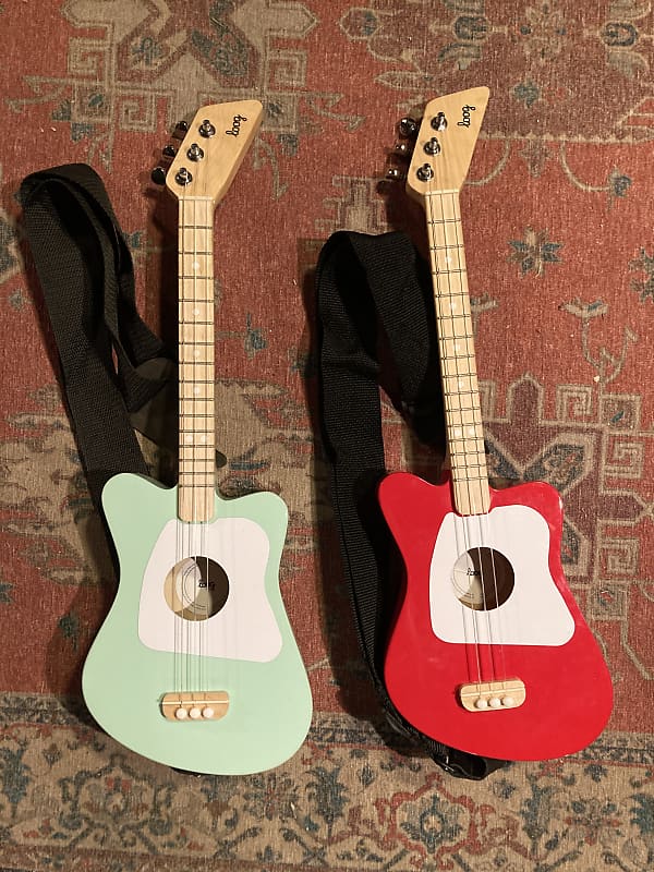 Pair of Loog Mini 3-string Guitars with Accessories | Reverb