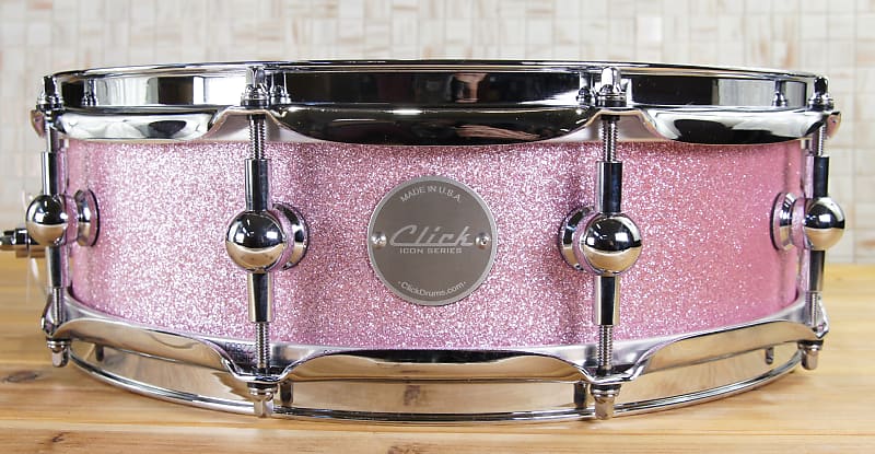 Click Icon 4x14 10ply Maple Snare Drum Satin Pink Sparkle | Reverb
