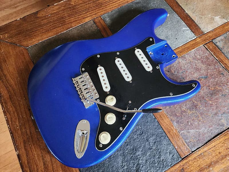Fender style strat body loaded Allparts pickguard SSS - blue | Reverb