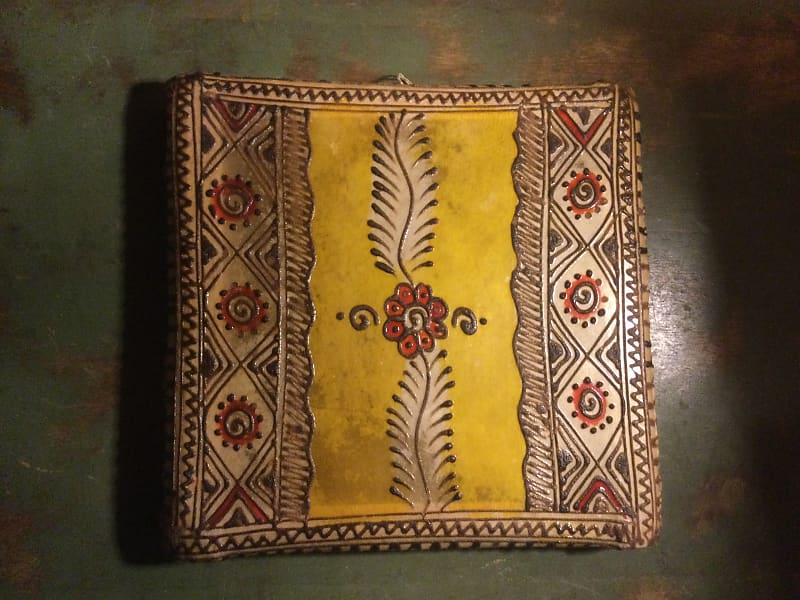 Moroccan Square Drum - Daf or Deff - Yellow with Henna | Reverb