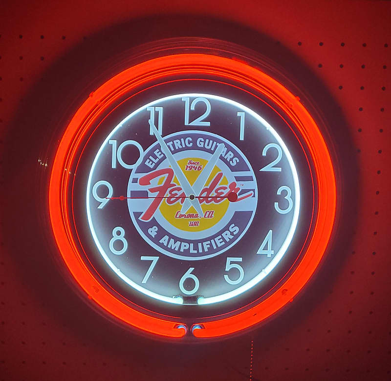 Fender Musical Instruments Double Neon Red/White Wall Clock | Reverb