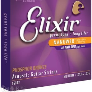 Elixir 16102 Nanoweb Phosphor Bronze Acoustic Guitar Strings | Reverb