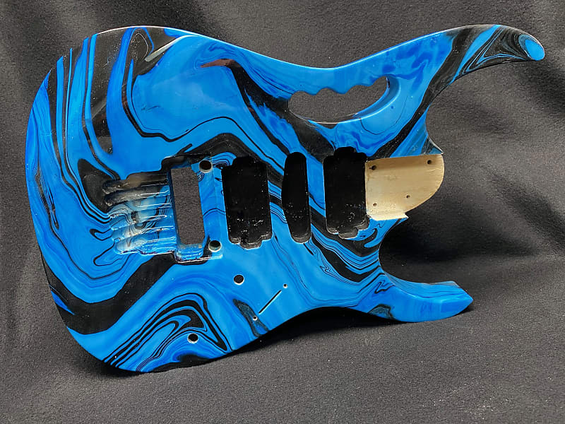 Basswood 6 string Jem style guitar body, blue black swirl, | Reverb