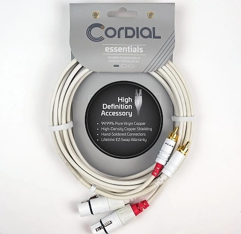 Cordial ESSENTIALS Unbalanced Dual-Mono Cable; White, 10ft. | Reverb