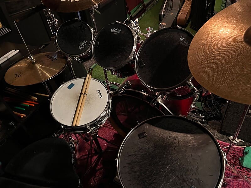 PDP X7 Maple Drum Set 2000s Red Black Fade Sparkle 6pc +1 | Reverb