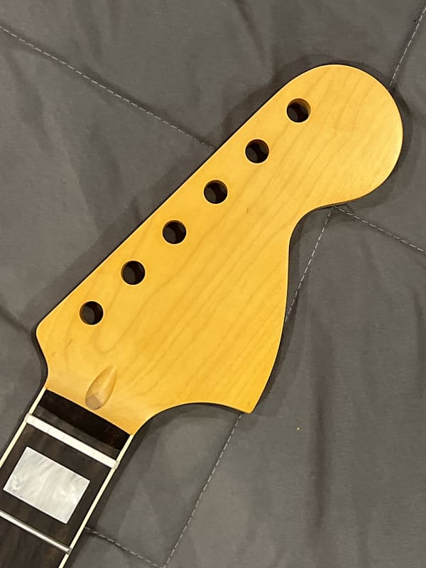 Guitar neck, fits Strat, 9.5 radius, Block inlays, binding, | Reverb