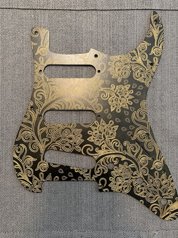 Custom Pickguard Stratocaster Black & Gold Paisley | Reverb