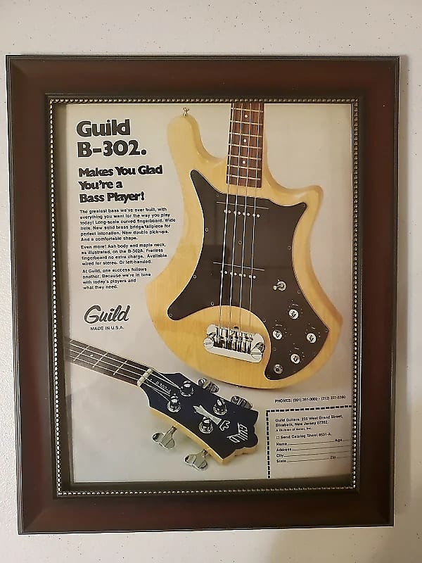 1978 Guild Guitars Color Promotional Ad Framed Guild B-302 | Reverb