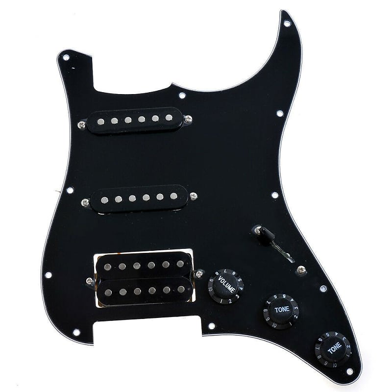 Strat Style Guitar Loaded Prewired Pickguard HSS, Black | Reverb