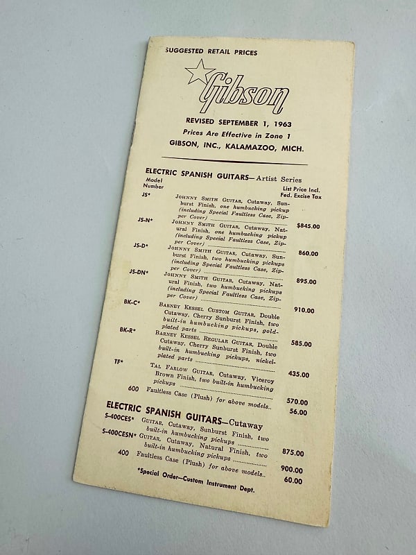 Gibson Price List 1963 | Reverb