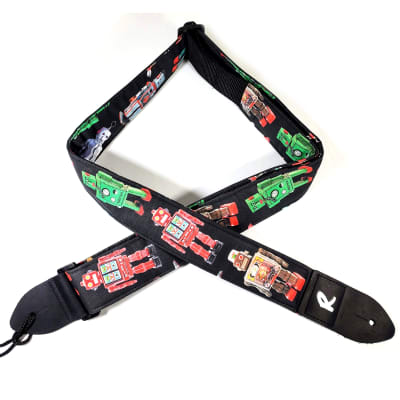 Robot Guitar Strap-Retro Blue Green Silver Robots Guitar | Reverb