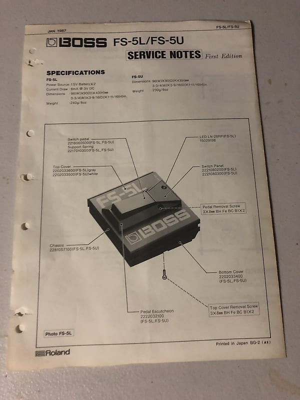 Roland Boss FS-5L/FS-5U Footswitch Service Notes 1987 | Reverb