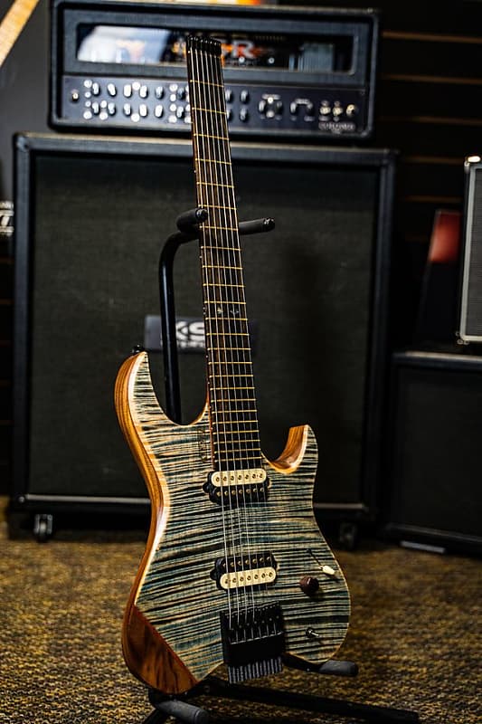 Kiesel 7 string Vader Aqua Denim Master grade Flame one off | Reverb