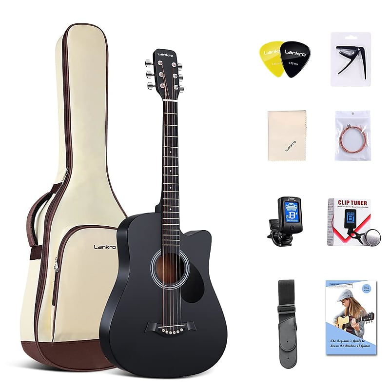 38 inch Guitar Black Acoustic Guitar Beginner kit Adult | Reverb