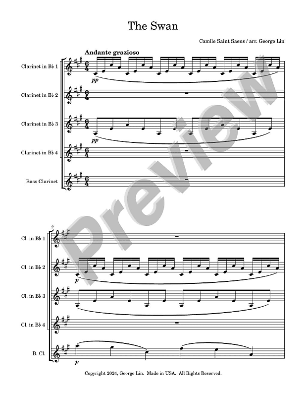 Clarinet Ensemble Sheet Music - The Swan (Camille | Reverb
