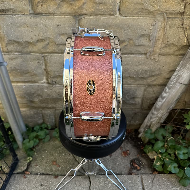 1964 14” x 5” Slingerland - Pink Sparkle 6 Lug Snare Drum | Reverb