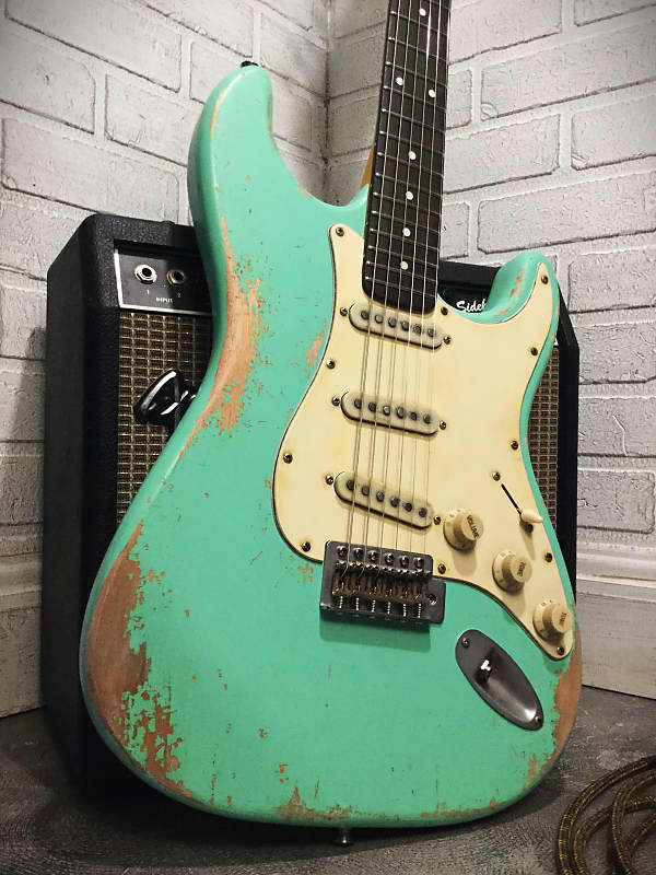 USA Relic Strat Style Electric Guitar Road Worn Green by | Reverb
