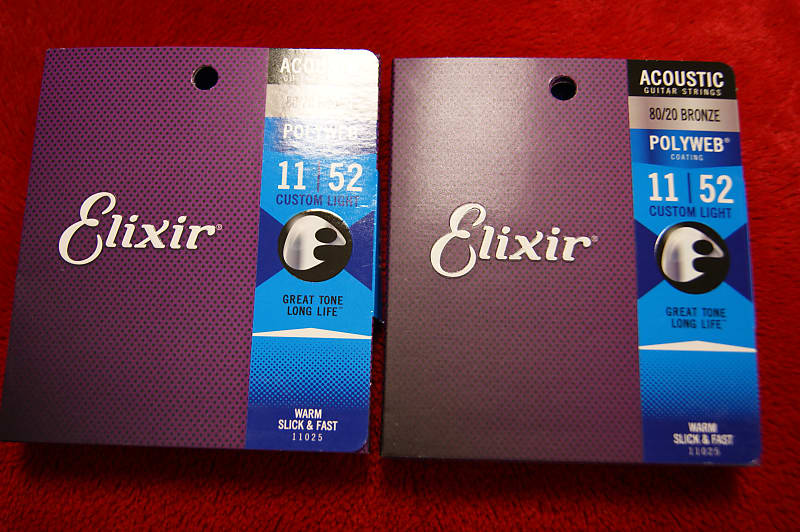 Elixir 11025 Polyweb 11-52 acoustic guitar strings custom | Reverb UK