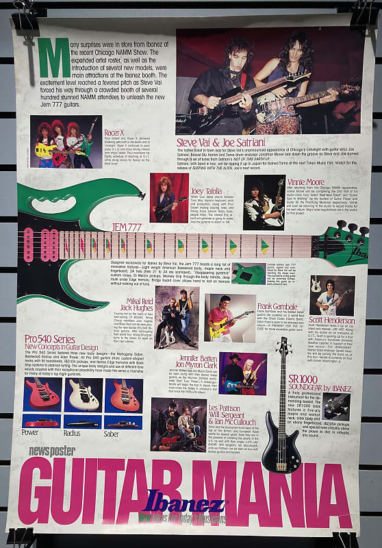 1987 NAMM Show Ibanez Dealer Poster Vai Satriani Racer X | Reverb