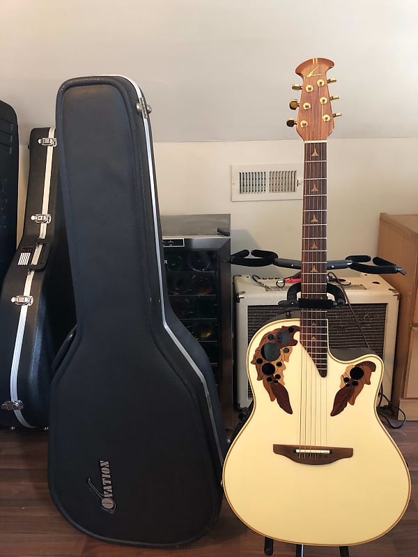 Ovation Elite 1768 white acoustic/electric guitar with OHSC | Reverb
