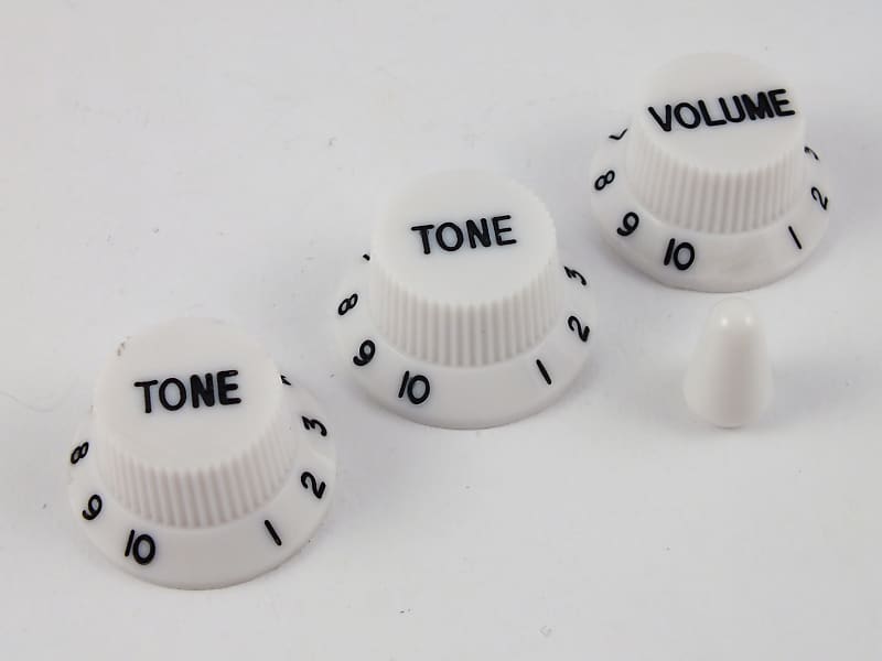 White Stratocaster Knobs with Black Font 1 Volume 2 Tone + | Reverb UK